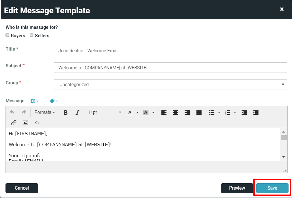 Customizing the CINC Welcome Email