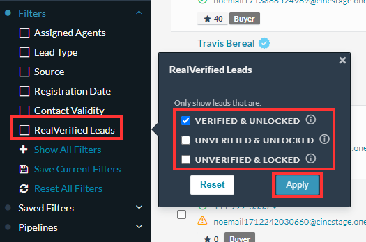 RealVerified Lead Filters and How to Use Them
