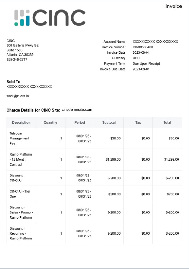 CINC Invoice Example
