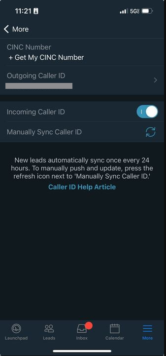 CINC Agent App Caller ID on iPhone