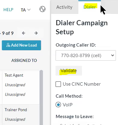 How to Validate the CINC Dialer