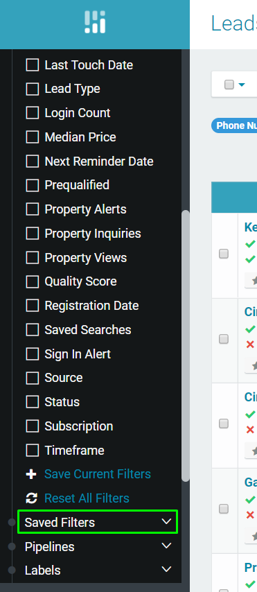 Creating a Saved Filter