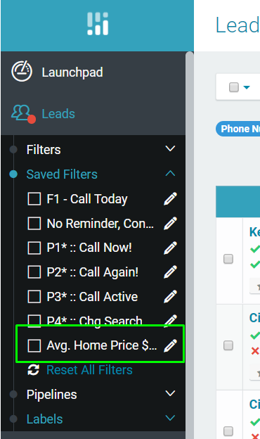 Creating a Saved Filter