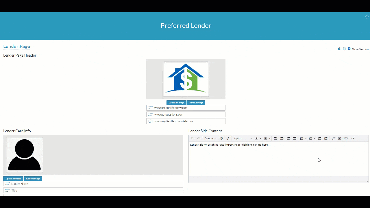 Adding a Lender Section/Lender Page