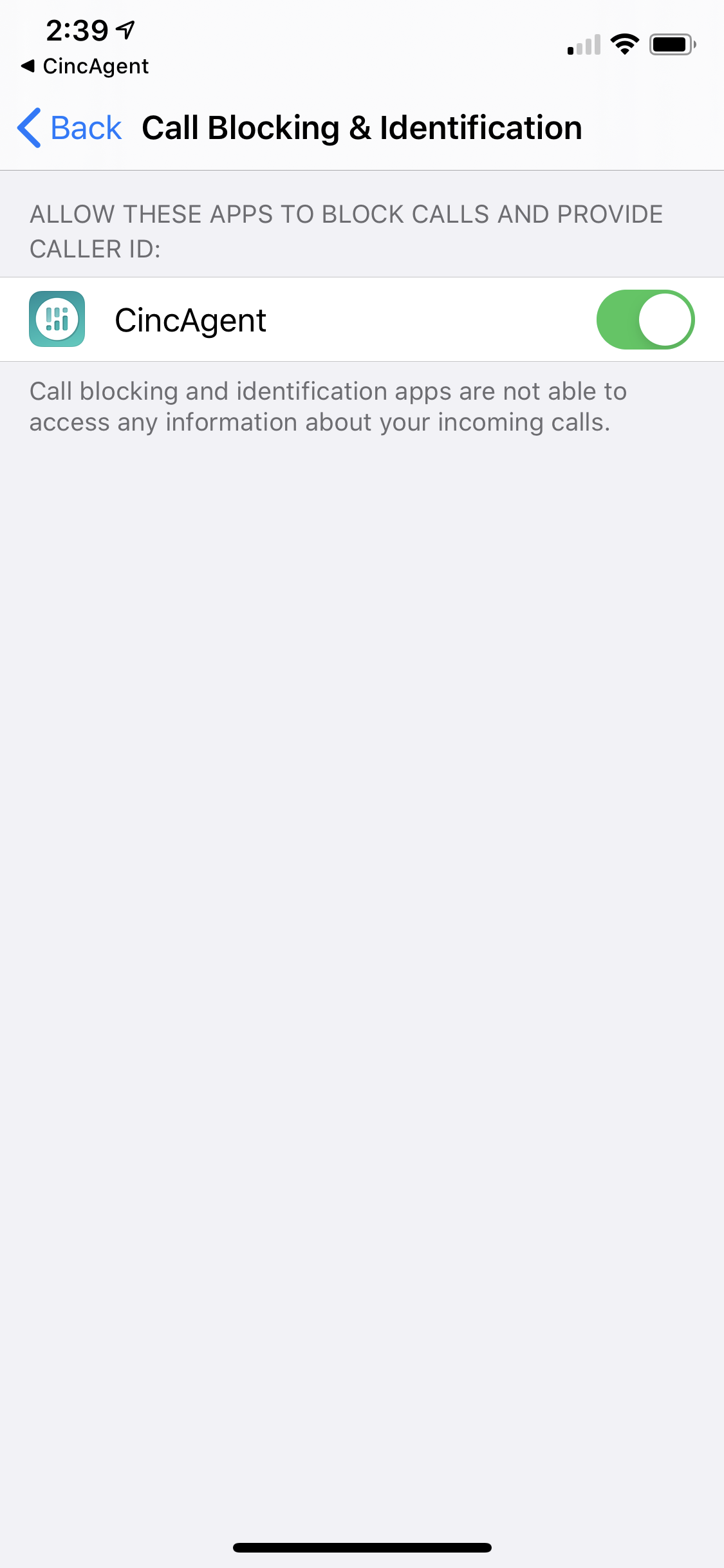 CINC Agent App Caller ID on iPhone