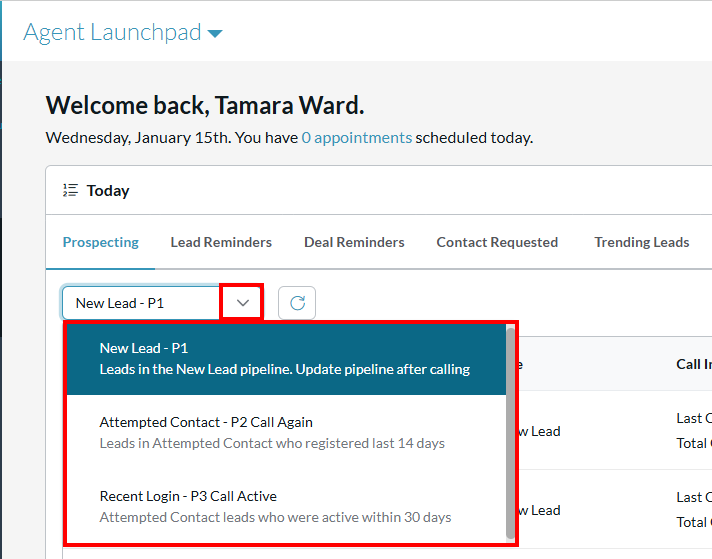 The Agent Launchpad Prospecting Tab